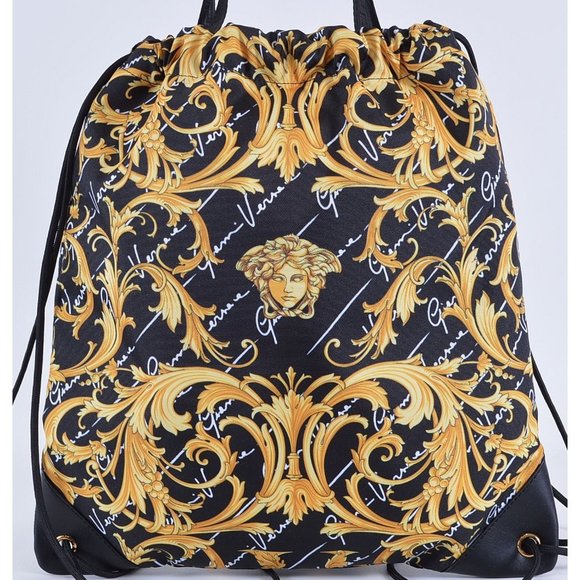 Versace | Bags | New Versace 95 Baroque Medusa Print Nylon Cinched ...